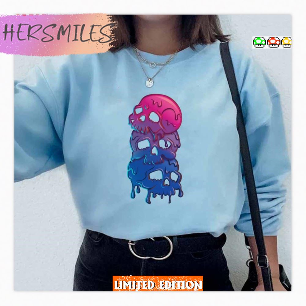 Pride Flag Goth Skull Tower Bisexual Bi T-shirt - Hersmiles