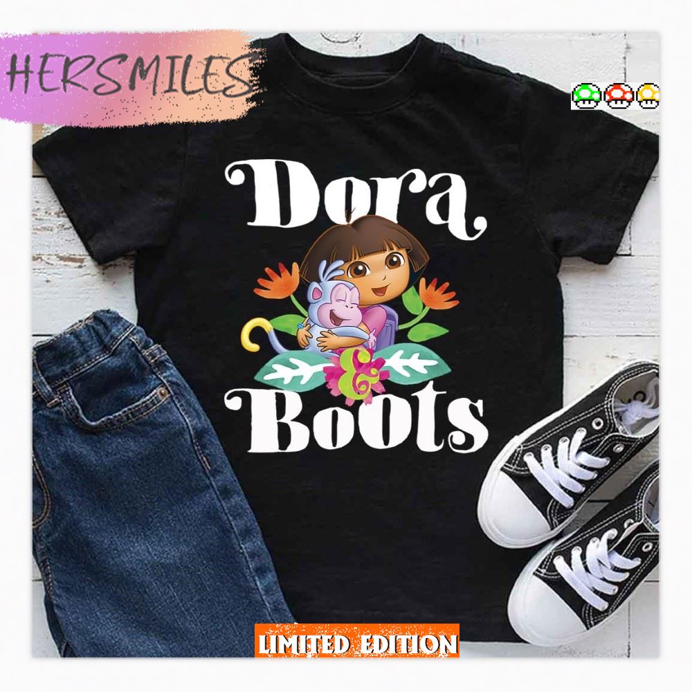 Dora The Explorer Dora And Boots Hugging Portrait T-Shirt - Hersmiles